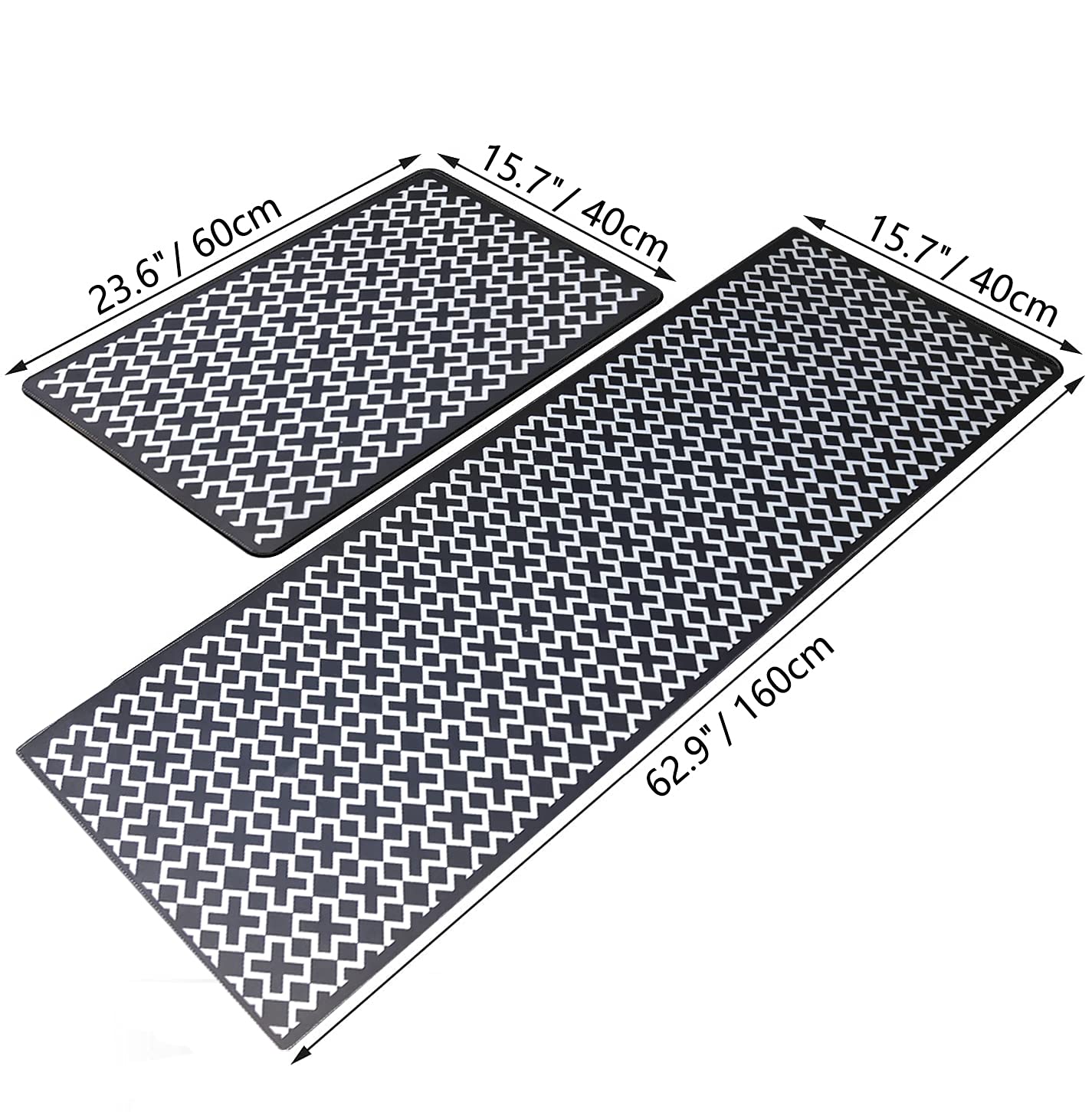 WENLION Kitchen Rug Non Skid Absorbent Kitchen Mat Washable Anti Fatigue 2PCS Set 15 inchx23 inch+15 inchx63 inch