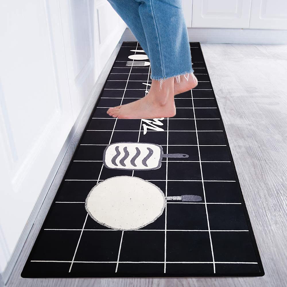 WENLION Kitchen Rug Non Skid Absorbent Kitchen Mat Washable Anti Fatigue 2 PCS Set 15x23+15x59