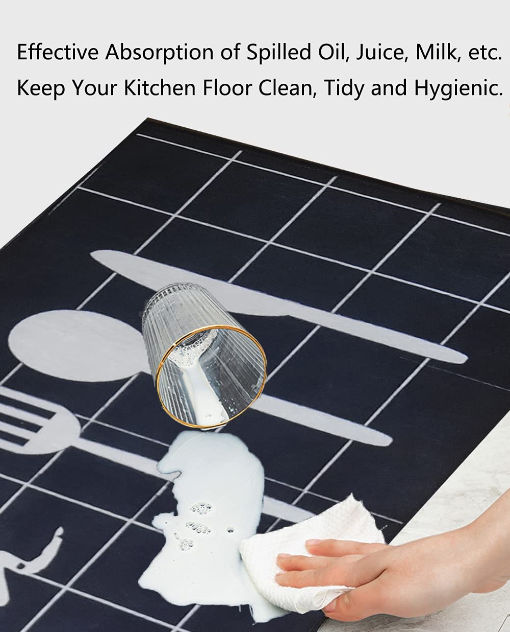 WENLION Kitchen Rug Non Skid Absorbent Kitchen Mat Washable Anti Fatigue 2 PCS Set 15x23+15x59