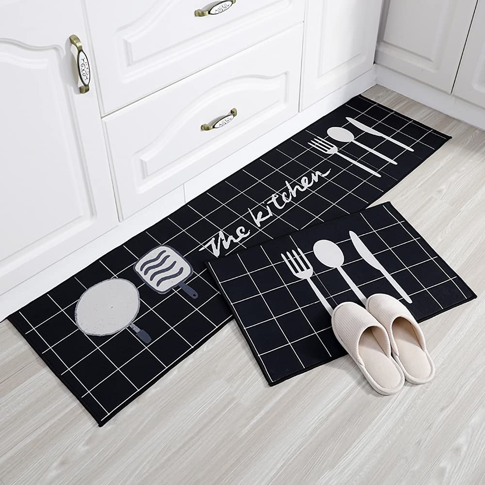 WENLION Kitchen Rug Non Skid Absorbent Kitchen Mat Washable Anti Fatigue 2 PCS Set 15x23+15x59