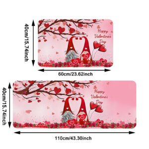 Wtosuhe Valentines Day Decorative Kitchen Mats Set of 2, Pink Love Heart Doormat Gnome Yard Kitchen Rug with Non-Slip Rubber, Spring Seasonal Decorative Floor Mat Doormat (Sweet-06)