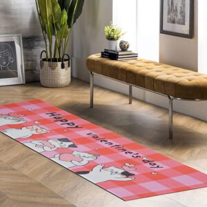 Invuni Multifunctional Long Strip Cat Love Rugs Valentine's Day Non-Slip Backed Mat Cat Love Doormat, Pink Kitchen Mats Set of 2 (17" X 47"+17" X 30")