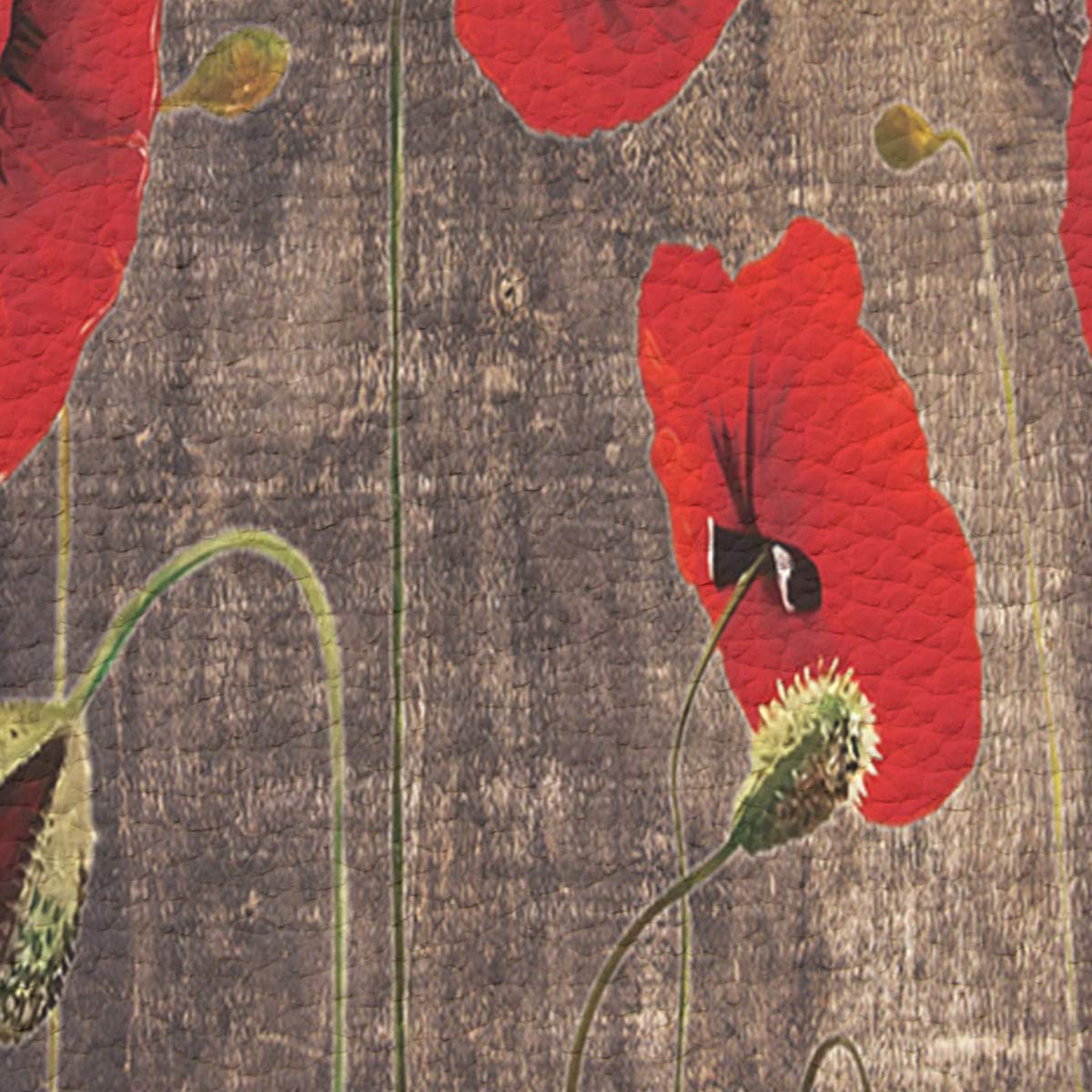 Red Flower Antifatigue Kitchen Bath Door Mat Cushioned Runner Rug,Washable Welcome Floor Sink Mat,Old Wooden Grain Red Poppy Floral Waterproof & Non-Slip Comfort Standing Doormat for Kitchen,18"x30"