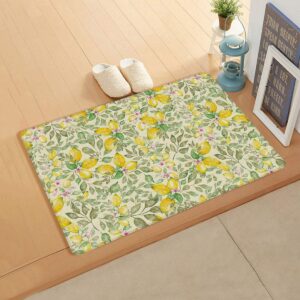 yellow fruit lemon leaves antifatigue kitchen bath door mat cushioned runner rug, washable welcome floor sink mat, pink floral waterproof & non-slip comfort standing doormat for kitchen, 18"x30"