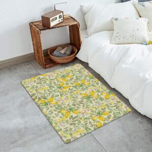 Yellow Fruit Lemon Leaves Antifatigue Kitchen Bath Door Mat Cushioned Runner Rug, Washable Welcome Floor Sink Mat, Pink Floral Waterproof & Non-Slip Comfort Standing Doormat for Kitchen, 18"x30"