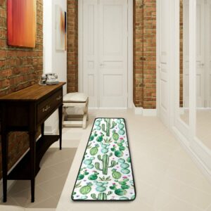 cactus bath rug runner green succulents plants floral flower non slip area mat rugs for bathroom kitchen entryway shaggy rug soft bedroom carpet 72"x 24"