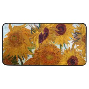 kitchen rug mats van gogh sunflower bath rug runner doormats carpet for home decor, 39" x 20"