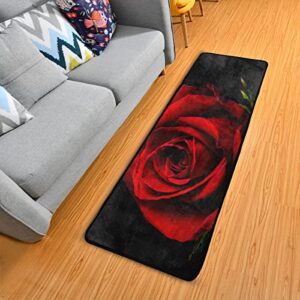 red rose flower close up runner rug 72 x 24 inch, valentine kitchen rug doormat bath mat area rug non-slip carpet for kitchen living bedroom