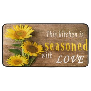 sunflowers love wooden kitchen rugs floor mat anti fatigue kitchen mats non skid washable bath rug runner doormats carpet sink mat home decor 39 x 20 inch