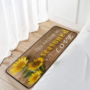 Sunflowers Love Wooden Kitchen Rugs Floor Mat Anti Fatigue Kitchen Mats Non Skid Washable Bath Rug Runner Doormats Carpet Sink Mat Home Decor 39 X 20 inch