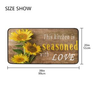 Sunflowers Love Wooden Kitchen Rugs Floor Mat Anti Fatigue Kitchen Mats Non Skid Washable Bath Rug Runner Doormats Carpet Sink Mat Home Decor 39 X 20 inch