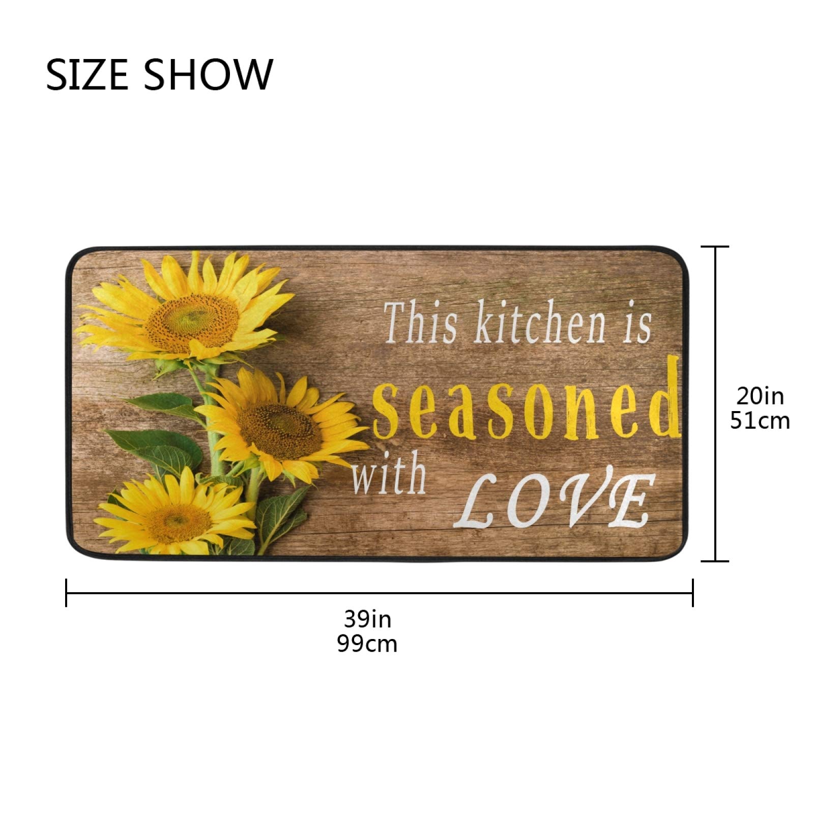 Sunflowers Love Wooden Kitchen Rugs Floor Mat Anti Fatigue Kitchen Mats Non Skid Washable Bath Rug Runner Doormats Carpet Sink Mat Home Decor 39 X 20 inch