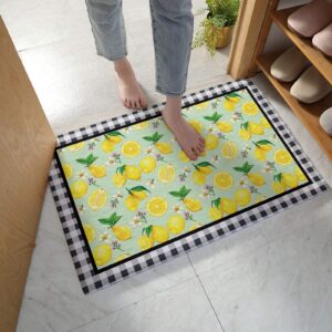 door mat door mats bath rugs summer yellow lemon floral green leaf,plush doormats non slip carpet black white buffalo check fruit flower watercolor,gy fuzzy area throw rug kitchen/bathroom 18x30in