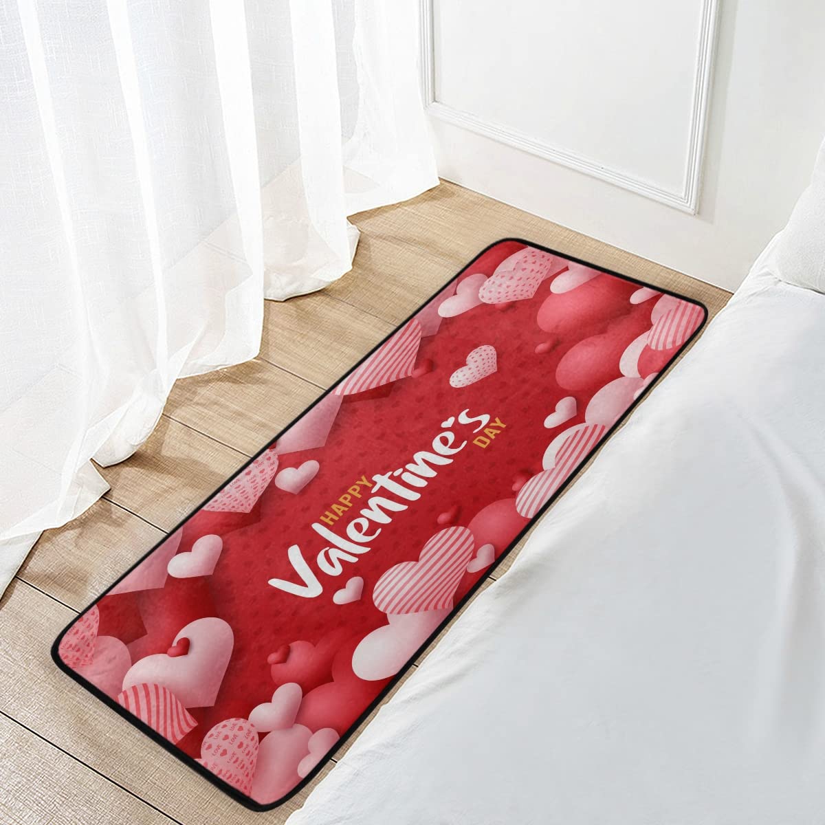 Valentines Red Heart Balloon Kitchen Rug 39 x 20 Inch, Door Mat Bath Rug Home Decor Floor Mat Non-Slip Carpet for Kitchen Living Bedroom