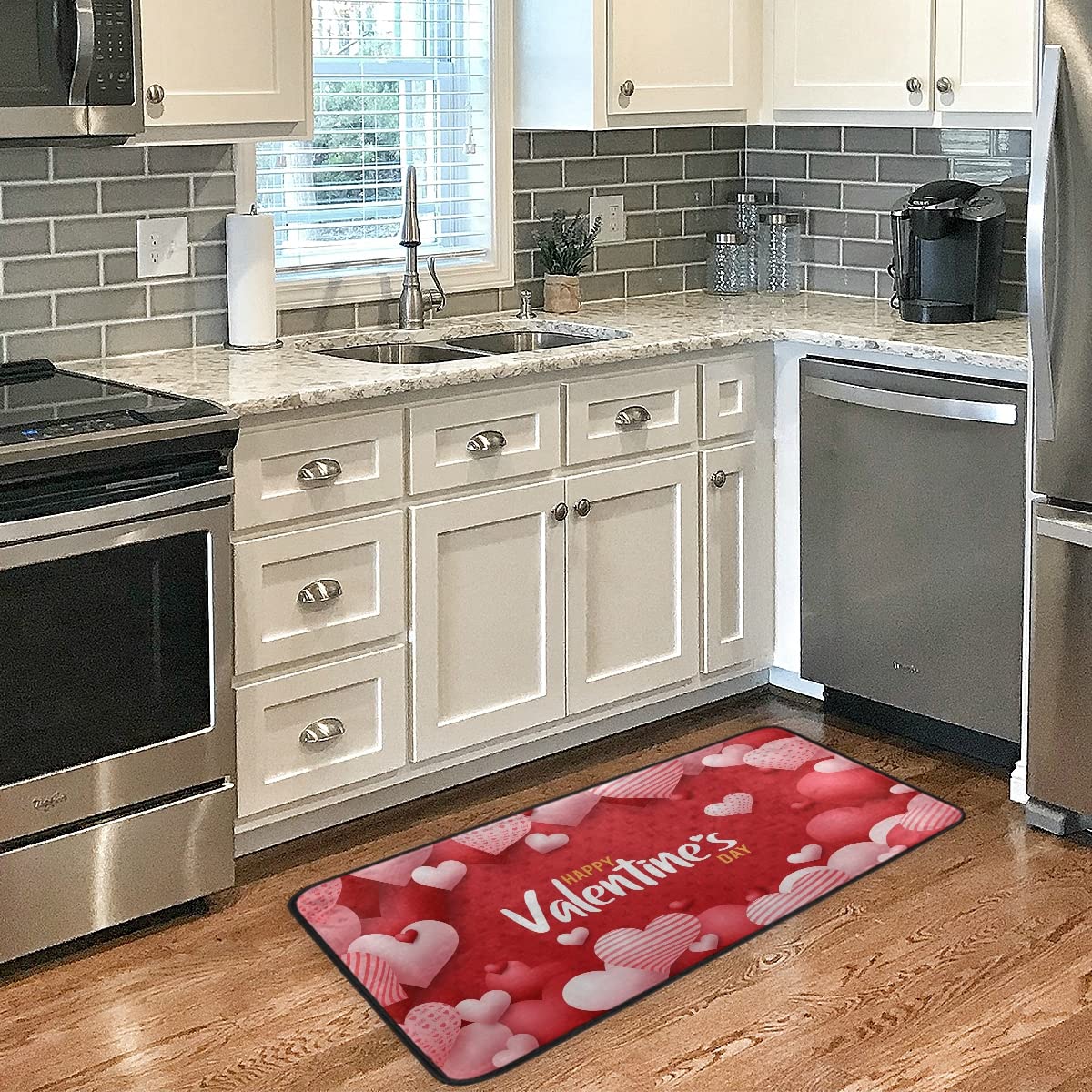 Valentines Red Heart Balloon Kitchen Rug 39 x 20 Inch, Door Mat Bath Rug Home Decor Floor Mat Non-Slip Carpet for Kitchen Living Bedroom