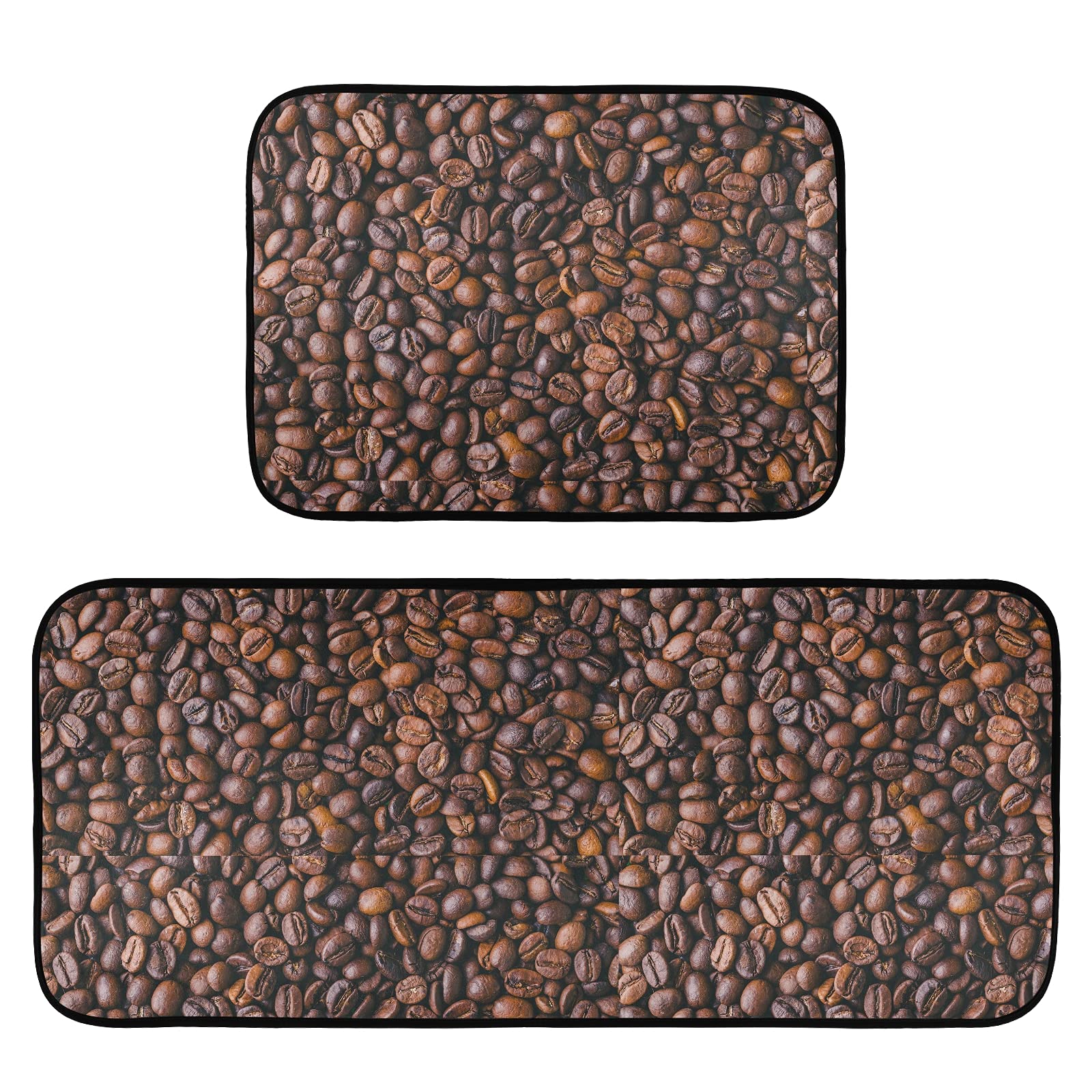 Brown Coffee Beans Kitchen Mat Set of 2 Anti-Fatigue Kitchen Rug Set Washable Memory Foam Cushioned Non Slip Kitchen Runner Rugs and Mats Comfort Standing Mat for Office Desk Sink Laundry Home Decor