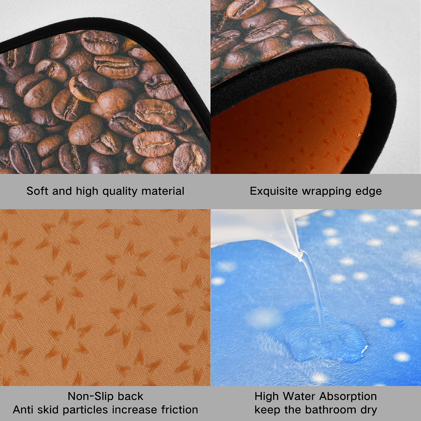 Brown Coffee Beans Kitchen Mat Set of 2 Anti-Fatigue Kitchen Rug Set Washable Memory Foam Cushioned Non Slip Kitchen Runner Rugs and Mats Comfort Standing Mat for Office Desk Sink Laundry Home Decor