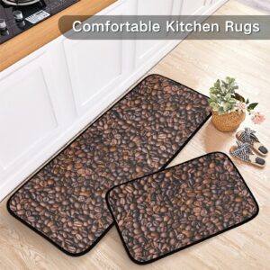 Brown Coffee Beans Kitchen Mat Set of 2 Anti-Fatigue Kitchen Rug Set Washable Memory Foam Cushioned Non Slip Kitchen Runner Rugs and Mats Comfort Standing Mat for Office Desk Sink Laundry Home Decor