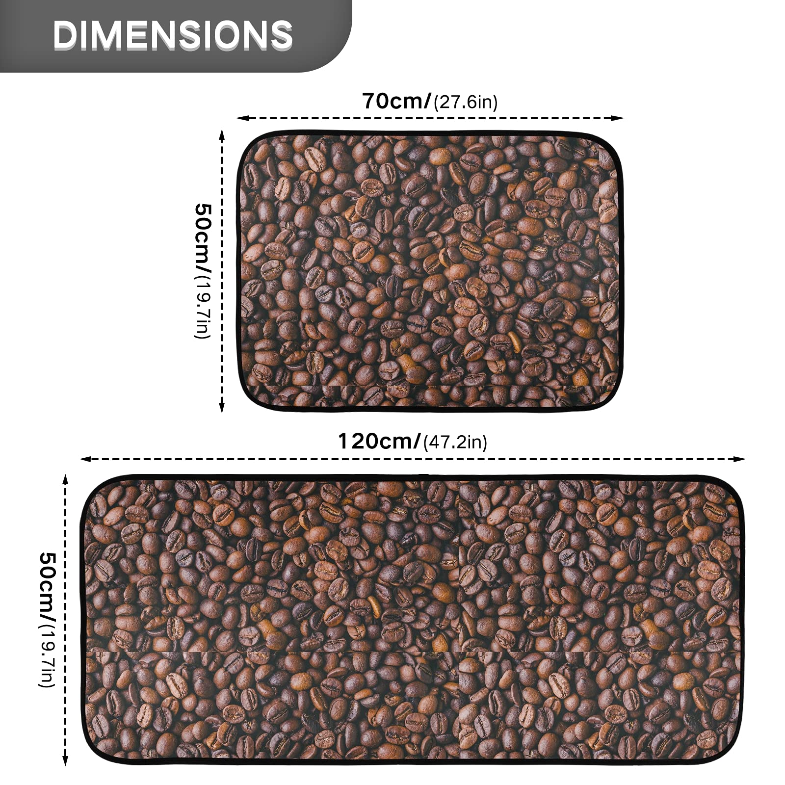 Brown Coffee Beans Kitchen Mat Set of 2 Anti-Fatigue Kitchen Rug Set Washable Memory Foam Cushioned Non Slip Kitchen Runner Rugs and Mats Comfort Standing Mat for Office Desk Sink Laundry Home Decor