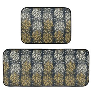 alaza exotic pineapple kitchen rug set, 2 piece set, non-slip floor mat for living room bedroom dorm home decor, 19.7 x 27.6 inch + 19.7 x 47.2 inch