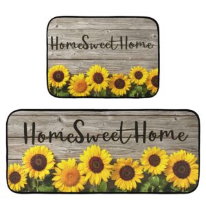 sunflowers wooden kitchen rugs non-slip fall kitchen mat for floor farmhouse kitchen decor accessories 2 pcs comfort foam rug doormats standing mat