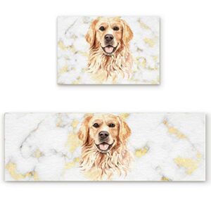 big buy store kitchen rug sets 2 piece golden retriever non slip anti fatigue floor mats marble pattern comfort soft absorb cushioned standing doormat runner rugs (15.7x23.6+15.7x47.2 inch)