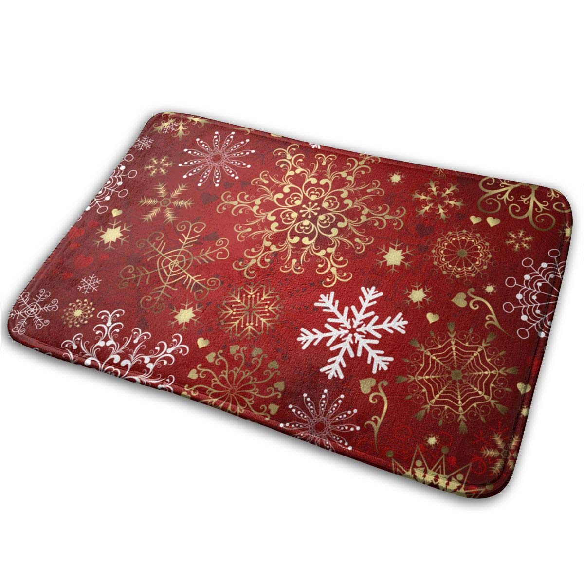 Christmas Kitchen Rugs Home Decor Luxurious Gold White Snowflakes Soft Kitchen Mats Bathroom Floor Mats Non Slip Washable Carpet 24'' X 16''