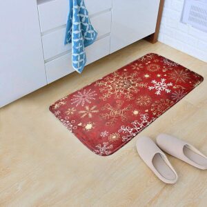 Christmas Kitchen Rugs Home Decor Luxurious Gold White Snowflakes Soft Kitchen Mats Bathroom Floor Mats Non Slip Washable Carpet 24'' X 16''