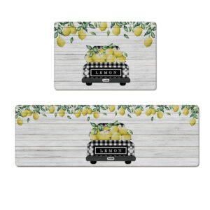 prime leader 2 piece non-slip kitchen mat rug rubber backing doormat set happy summer farm fresh lemon truck kitchen rugs comfort standing mat pvc leather floor mat 18"x30"+18"x59"