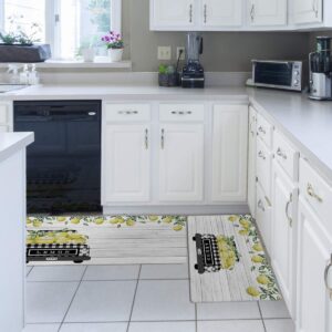 Prime Leader 2 Piece Non-Slip Kitchen Mat Rug Rubber Backing Doormat Set Happy Summer Farm Fresh Lemon Truck Kitchen Rugs Comfort Standing Mat PVC Leather Floor Mat 18"x30"+18"x59"