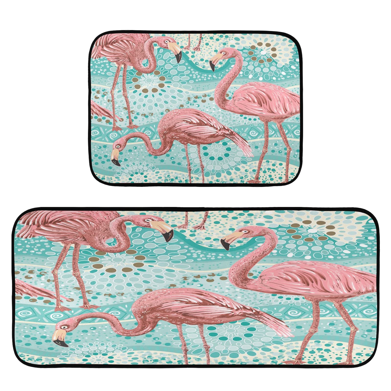 xigua 2 Pieces Tropical Plants Flamingos Kitchen Rugs and Mats Set Absorbent Soft Microfiber Bath Mat Non-Slip Doormat Laundry Runner Set, 19.7"x47.2"+19.7"x27.6"