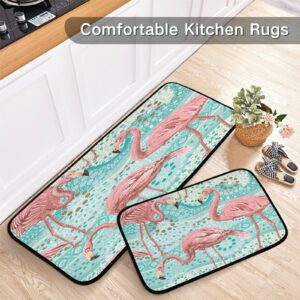 xigua 2 Pieces Tropical Plants Flamingos Kitchen Rugs and Mats Set Absorbent Soft Microfiber Bath Mat Non-Slip Doormat Laundry Runner Set, 19.7"x47.2"+19.7"x27.6"