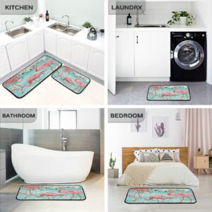 xigua 2 Pieces Tropical Plants Flamingos Kitchen Rugs and Mats Set Absorbent Soft Microfiber Bath Mat Non-Slip Doormat Laundry Runner Set, 19.7"x47.2"+19.7"x27.6"