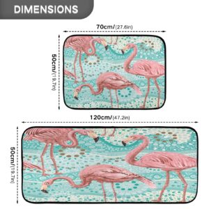 xigua 2 Pieces Tropical Plants Flamingos Kitchen Rugs and Mats Set Absorbent Soft Microfiber Bath Mat Non-Slip Doormat Laundry Runner Set, 19.7"x47.2"+19.7"x27.6"