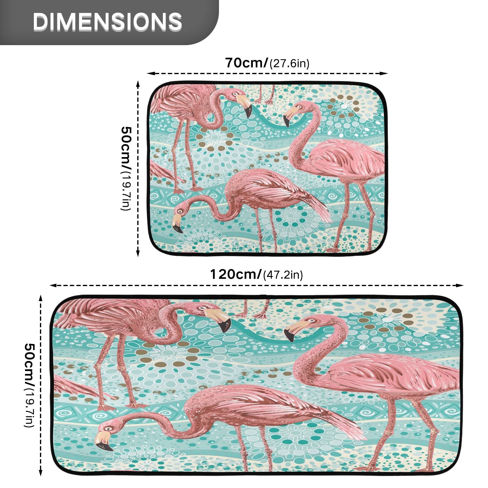 xigua 2 Pieces Tropical Plants Flamingos Kitchen Rugs and Mats Set Absorbent Soft Microfiber Bath Mat Non-Slip Doormat Laundry Runner Set, 19.7"x47.2"+19.7"x27.6"