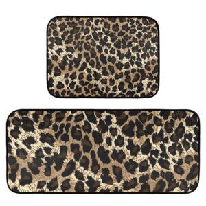 alaza vintage leopard spot pattern kitchen rug set, 2 piece set, non-slip floor mat for living room bedroom dorm home decor, 19.7 x 27.6 inch + 19.7 x 47.2 inch