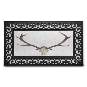 ambesonne antlers doormat, antlers of a huge stag elk skeleton big bone horn hunter style art print, rectangle entryway welcome mat for front door & backyard, 17.3" x 29.3", brown and beige