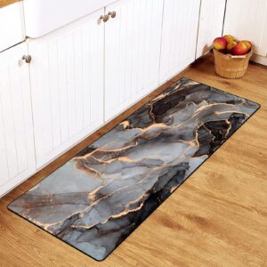 tsytma natural fluid marble kitchen rug translucent metallic swirls floor mats washable non-slip bathroom rug runner laundry room home decor 39x20 inch