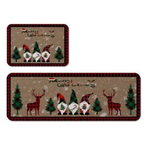 subently christmas kitchen mats anti fatigue set of 2 deco gnome kitchen runner floor mats non-slip area carpets christmas tree deer kitchen runner set country farmhouse washable doorway sink bathroom