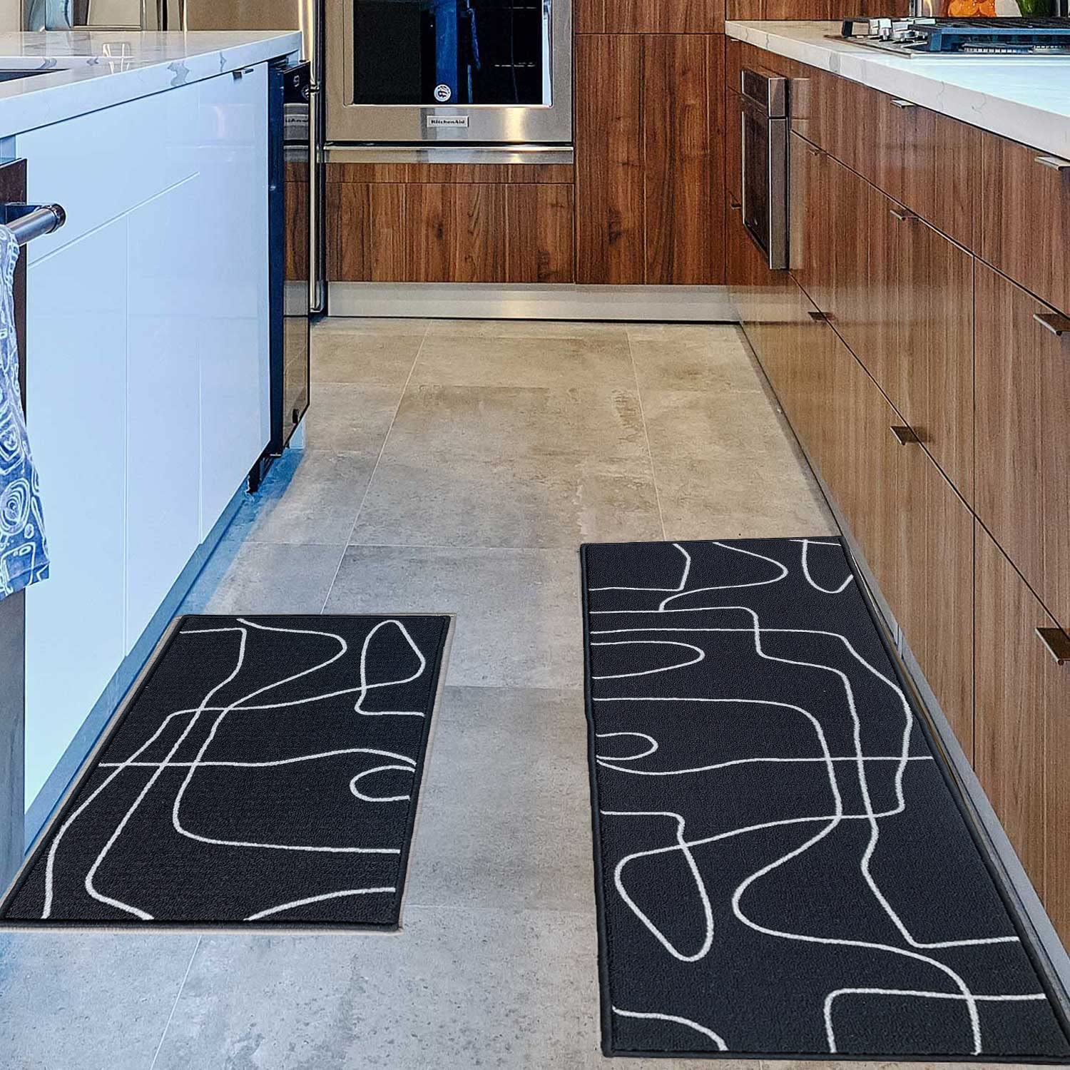 Kitchen Rugs and Mats Laundry Rugs Nylon Kitchen Mat Non Slip Machine Washable Runner Carpets Kitchen Office,24"x16"/Black Line