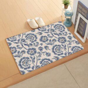 vintage retro blue floral print antifatigue kitchen bath door mat cushioned runner rug,washable welcome floor sink mat,retro abstract waterproof & non-slip comfort standing doormat for kitchen,18"x59"