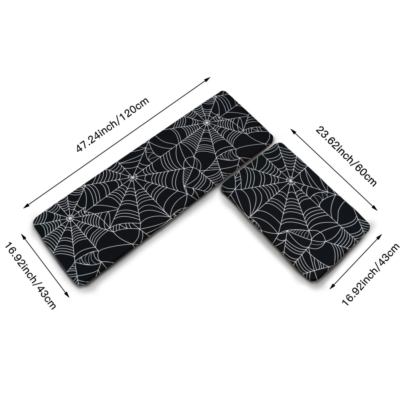 YouTary Halloween Spider Black and White Spiderweb Pattern Kitchen Rug Set 2 PCS Floor Mats Washable Non-Slip Soft Flannel Runner Rug Doormat Carpet for Floor Home Bathroom, 17" x 47"+17" x 24"-M