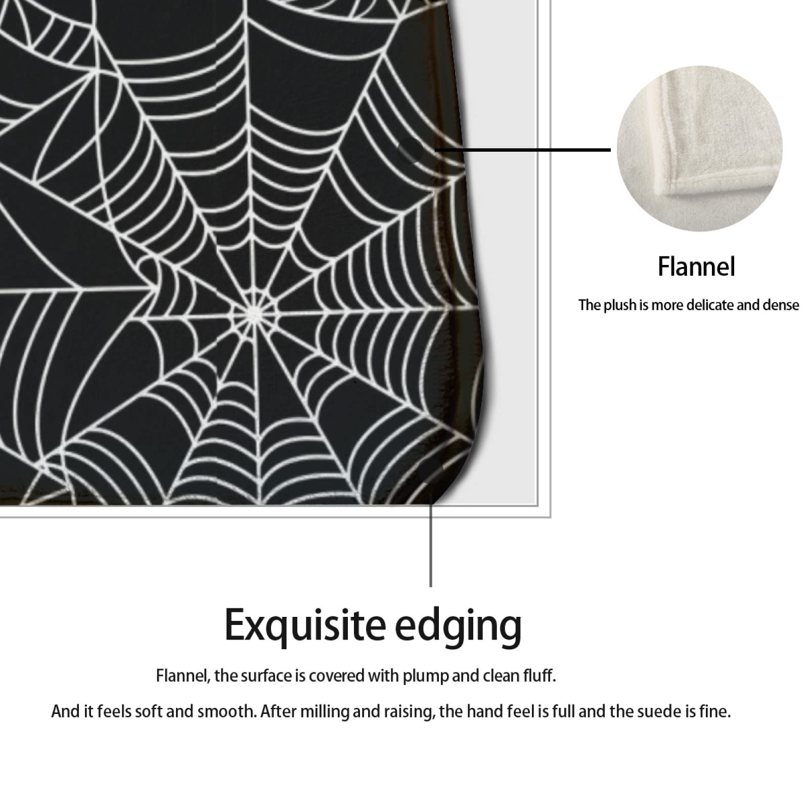 YouTary Halloween Spider Black and White Spiderweb Pattern Kitchen Rug Set 2 PCS Floor Mats Washable Non-Slip Soft Flannel Runner Rug Doormat Carpet for Floor Home Bathroom, 17" x 47"+17" x 24"-M