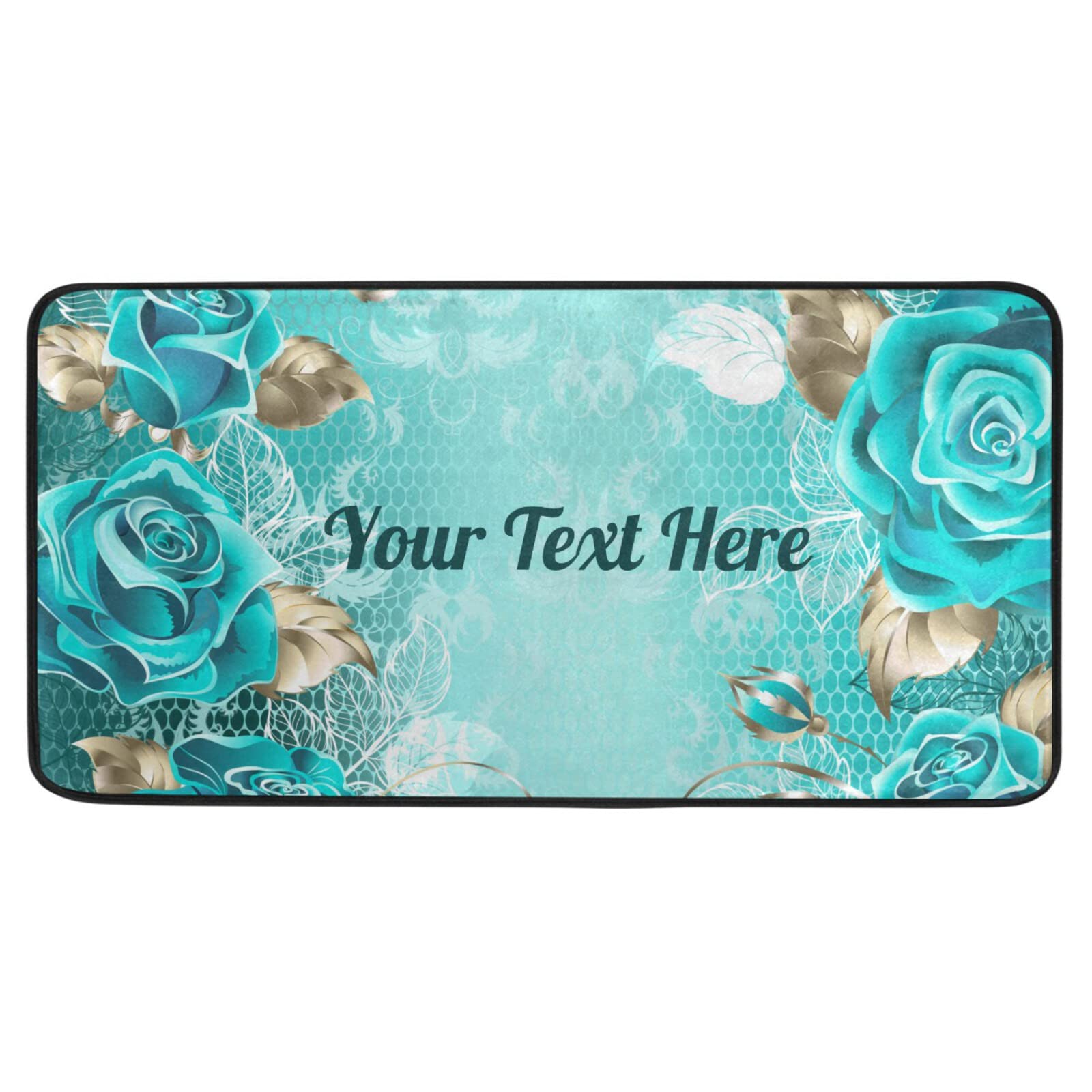 Sinestour Costom Teal Rose Turquoise Kitchen Rugs Non Slip Kitchen Mats for Home Decor, Washable, 39 x 20 Inch