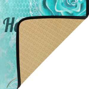 Sinestour Costom Teal Rose Turquoise Kitchen Rugs Non Slip Kitchen Mats for Home Decor, Washable, 39 x 20 Inch