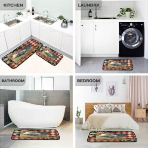 Washable Kitchen Rugs Set 2 Piece Rooster Vintage Domestic Farm Birds Anti Fatigue Floor Mats Bathroom Carpet