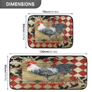 Washable Kitchen Rugs Set 2 Piece Rooster Vintage Domestic Farm Birds Anti Fatigue Floor Mats Bathroom Carpet