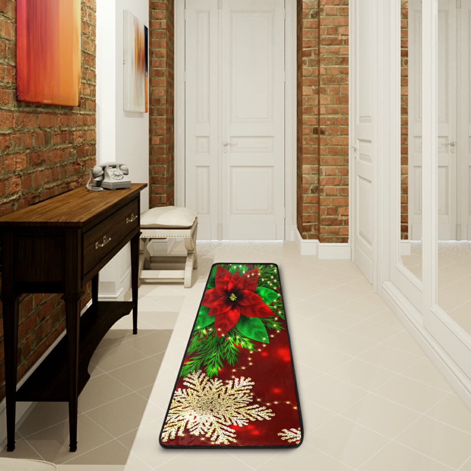 SUABO Christmas Doormats, Snowflakes Non-Slip Kitchen Floor Mat Christmas Bath Rug Runner Floor Rugs for Home Decor, 24x72 Inches