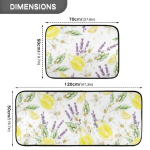 Lemon Fruits Flowers Lavender Kitchen Mat Set of 2 Anti-Fatigue Kitchen Rug Set Washable Foam Cushioned Non Slip Kitchen Runner Rugs and Mats Comfort Standing Mat for Floor Home Decor Doormat