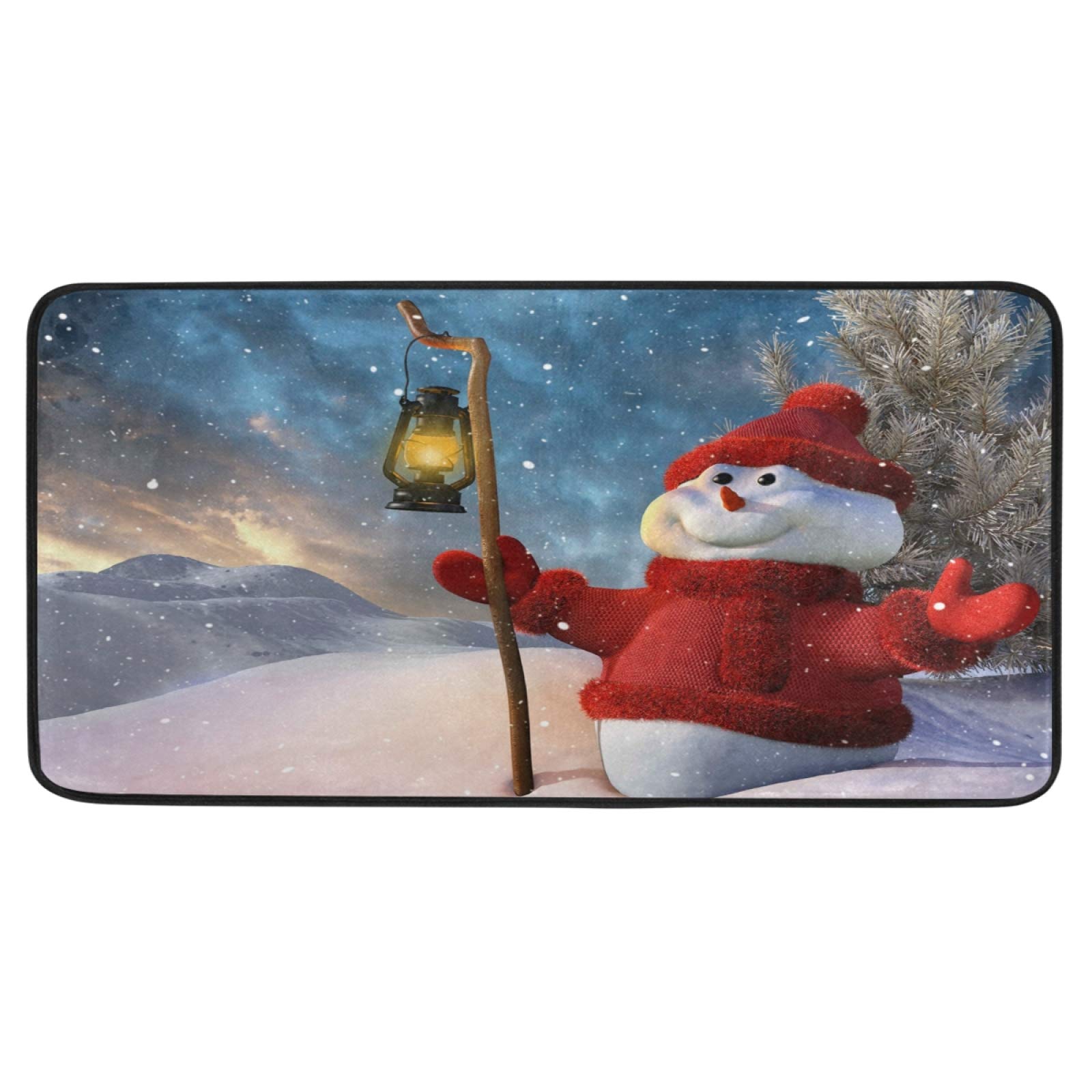 STAYTOP Winter Christmas Snowman Kitchen Rugs Kitchen Mats Polyester Non Slip Washable Cushioned Mats Antifatigue Comfort Floor Mat Doormat for Kitchen Washroom Bedroom 39 x 20 inch